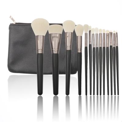 China Wood Handle Black 14Pcs Private Label Makeup Brush Set 19.6*1.7cm for sale