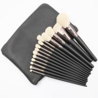 China Wood Handle Black 14Pcs Private Label Makeup Brush Set 19.6*1.7cm for sale