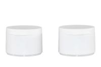 China 100g PP Plastic Cream Jar With Flip Top Cap And Aluminium Foil Magnet Scoop In for sale