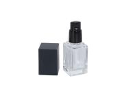 China Transparent Square Makeup OD32mm Foundation Glass Bottle 20ml 30ml Cosmetic Primer Dispenser for sale