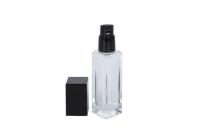 China 30ml Empty Clear Square Glass Emulsion Essence Bottle Cosmetic Foundation Bottle for sale