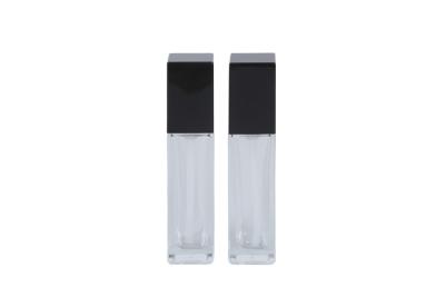 China Empty Clear Square 30ml Foundation Sample Bottles Glass Emulsion With Black Pump Head for sale