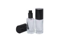 China Triangular Clear Glass 30ml Cosmetic Pump Bottle Travel Size for sale