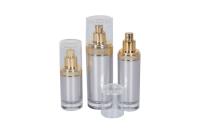 China Elegant Cosmetic Personal Care Packaging Set 50g Cream Jar 30-50-100ml Acrylic Gold Pump Lotion Bottle for sale