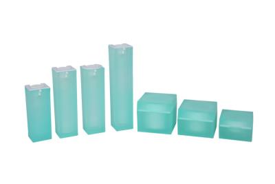 China Clear Green Square Cream Lotion Bottles With Internal Press Pump 30/50/80g Heavy Acrylic Cream Jar Skincare Set for sale
