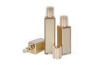 China Family Set Square Gold Cosmetic Packaging Bottles 30/60/120ml For Skincare for sale
