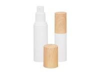 China Design of water transfer printing wood grain over cap PP Airless bottle 15ml 30ml 50ml for sale