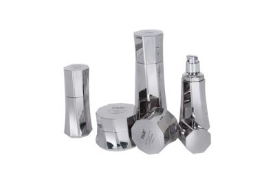 China Polygon Shape Acrylic Lotion Bottle Eye Cream Jar Cosmetic Packaging Set 100ml for sale