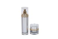 China Cylinder Acrylic Lotion Essence Bottle 50ml Round Face Cream Jar Cosmetic Packaging Set for sale