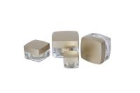 China Double Wall Lotion Cosmetic Pump Bottle 30 / 50ml Square Acrylic Face Cream Jar Family Set for sale