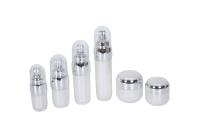 China 100ml Egg Shaped Acrylic Lotion Bottle Empty Cream Jar Skincare Set for sale