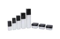 China Acrylic Lotion Cosmetic Pump Bottle 15g Square Cream Jar Skincare Set for sale