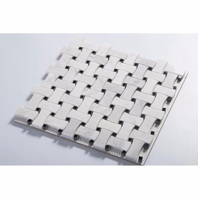 China Black Dot Stone Mosaic Tile Basketweave White Bianco Carrara Marble Blocks for sale