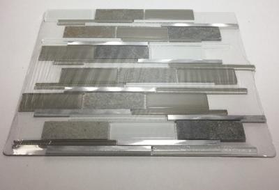 China Art Gray Select Glass Mosaic Tile Backsplash Mix Aluminum Mosaic Strip Shaped for sale