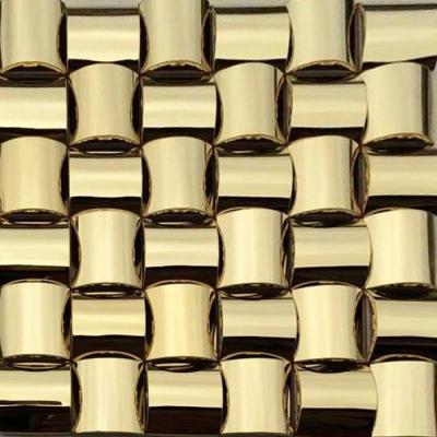 China Golden 3D Arched Metallic Mosaic Tiles Trim Stainless Steel Laminate Backsplash for sale