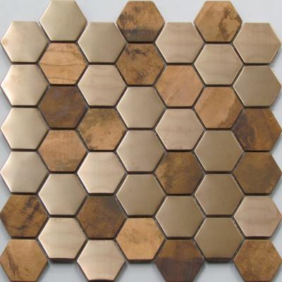 China Metallic Copper Mosaic Tile Backsplash , Hexagon Stainless Steel Subway Tile for sale