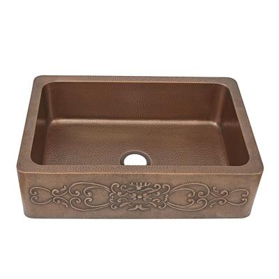 China Farmhouse Copper Kitchen Bathroom Sinks One Bowl Embossed Scroll Design for sale
