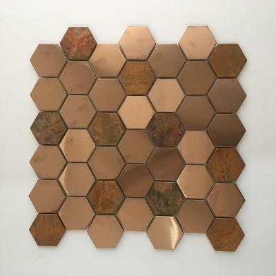 China Hot sale Bronze Cooper Brass Metallic Stainless Steel Hexagon Mosaic Tile For Wall and Backsplash for sale