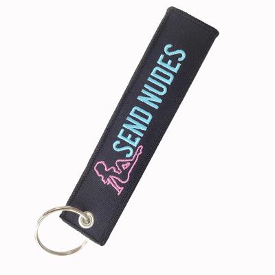 China Send Nudes Trinkets Double Sided Embroidered Key Chain Metal Ring Key Chain Motorcycle Key Chain Accessories for sale