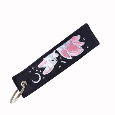 China Fox Fashion Trinkets Double Sided Embroidered Key Chain Metal Ring Key Chain Motorcycle Key Chain Accessories for sale