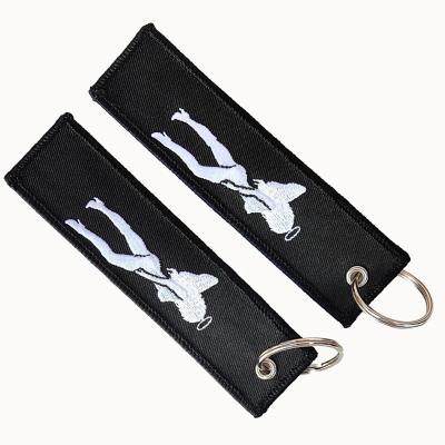 China OEM Factory Custom Color Double-sided Woven Label Twill Fabric Embroidery Aviation logo Luggage Tag Keychain for sale