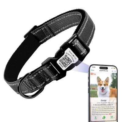 China Luxury Customizable NFC Pet Tag Solid Reflective Nylon QR Code Dog Collar for sale