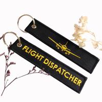 China ​Gold-on-Black Embroidered Keychain - Double Faced Aircraft & FLIGHT DISPATCHER Text for Aviation Enthusiasts​ for sale