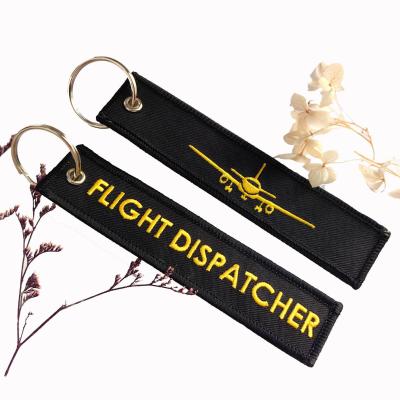 China ​Gold-on-Black Embroidered Keychain - Double Faced Aircraft & FLIGHT DISPATCHER Text for Aviation Enthusiasts​ for sale