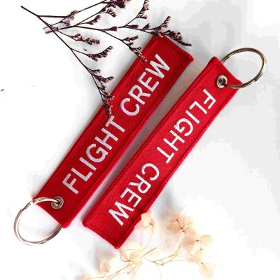 China Double-Sided Embroidered 'FLIGHT CREW' Keychain - Aviation-Themed Accessory with Durable Metal Ring & Premium Fabric for sale
