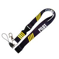 China Safety Warning Custom Printed Lanyard Yellow Stripes Reinforced Stitching Detachable Keychain for sale