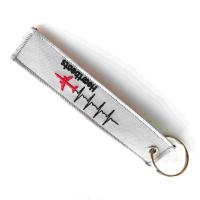 China Aviation Keychain for Pilots - Heartbeat & Plane Embroidery - Durable Metal Ring - White Canvas Travel Gift for sale