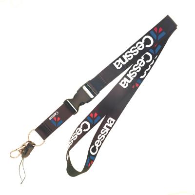China Black Polyester Personalized Neck Lanyards With Quick Release Buckle Metal Key Ring Corporate ID Holder for sale
