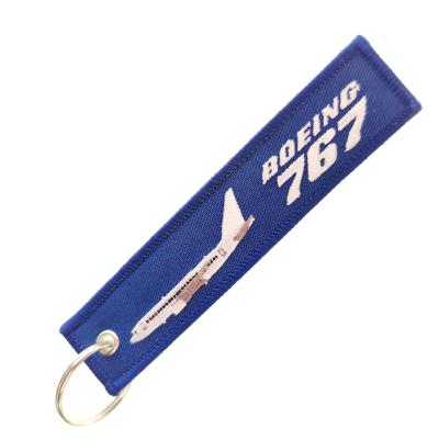 China Bold Tri-Color Boeing 767 Dual-Face Keychain – Oversized Aircraft Embroidery & Premium Metal Hardware for Aviation Pride for sale
