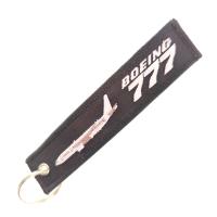 China Premium Aircraft Keychain with Dual Embroidery - Official Boeing 777 Design, Black/Blue/Red Metal Souvenir for Aviation Enthusiasts for sale