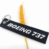 China 【Aviation Classic】BOEING 737 Double-Sided Embroidered Keychain | High-Contrast Black & White | Durable Metal Ring for sale