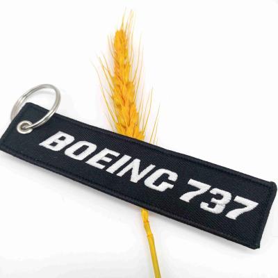 China 【Aviation Classic】BOEING 737 Double-Sided Embroidered Keychain | High-Contrast Black & White | Durable Metal Ring for sale
