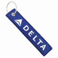 China Blue White Custom Embroidered Keychain Co-Branded Gift DELTA Airlines Custom Embroidered Keyring for sale