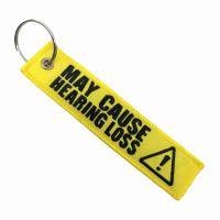 China Industrial Safety Custom Embroidered Keychain Tags High Contrast Metal Ring Edge Stitching for sale