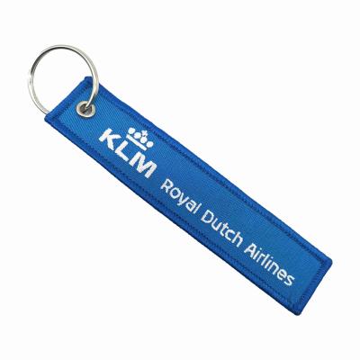 China Travel Gif Custom Embroidered Keychain Portable Double Sided Keychain KLM Royal Dutch Airlines for sale