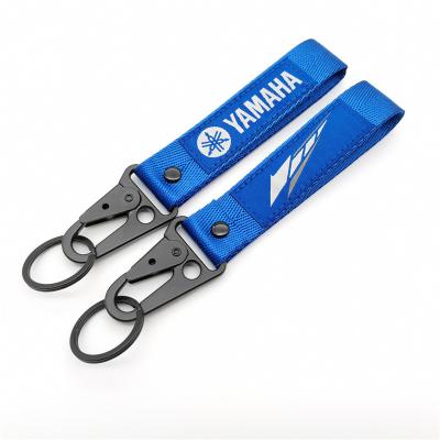 China Racing-Inspired Keychain Lanyard - Custom Emblem & Stripe Design - Premium Blue Fabric & Dual Hooks for sale