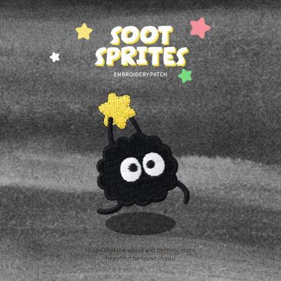 China Celestial Soot Sprite Iron-On Patches Whimsical Star Guardians & Handwritten Blessing Embroidery for sale