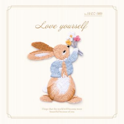 China Eco-Friendly Bunny Iron-On Patches Recycle Revive Custom Art Perfect for Gifting Sew-on Backing Material Satin for sale