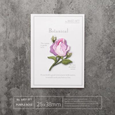 China Personalized Clothing Decor Heat Transfer Purple Rose Patch Quick DIY Durable Fashion Fix Border Laser Cut for sale