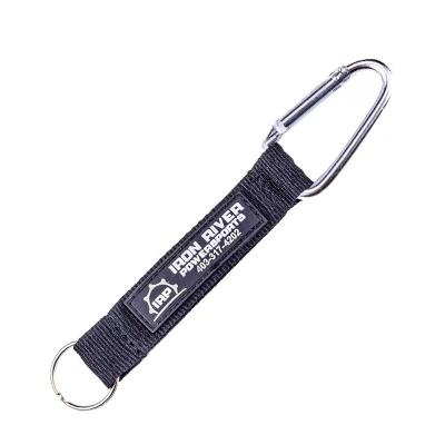 China IRON RIVER Custom Carabiner Keychain Durable Metal Hook Black Fabric Strap with Bamboo Fiber Adventure-Ready Phone Hook for sale