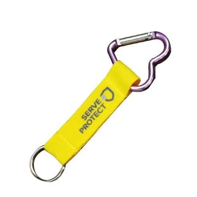 China Visibility Yellow Band Shield Logo Carabiner Keychain Attachable Clips and Customization Options for Durable Outdoor Work for sale