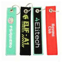 China Satisfaction Guarantee Custom Logo Embroidered Woven Polyester Keychain Carabiners With Metal Ring for Promotional Events Sports for sale