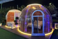 China Full House Outdoor Prefabricated Luxury Glass Polycarbonate Garden Double Dome House for sale