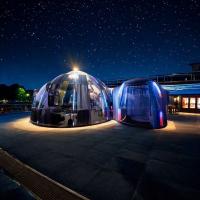 China Dome Tent Resort Waterproof Dome Dessert Tent Luxury Double Dome House Clear Bubble Tent for sale