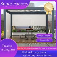 China Aluminium Alloy Louver Turning Pavilion Outdoor Courtyard Villa Garden Windproof Roller Curtain Electric Aluminum Alloy Pavilion for sale