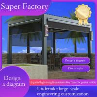 China Aluminium Alloy Louver Turning Pavilion Outdoor Courtyard Villa Garden Windproof Roller Curtain Electric Aluminum Alloy Pavilion for sale